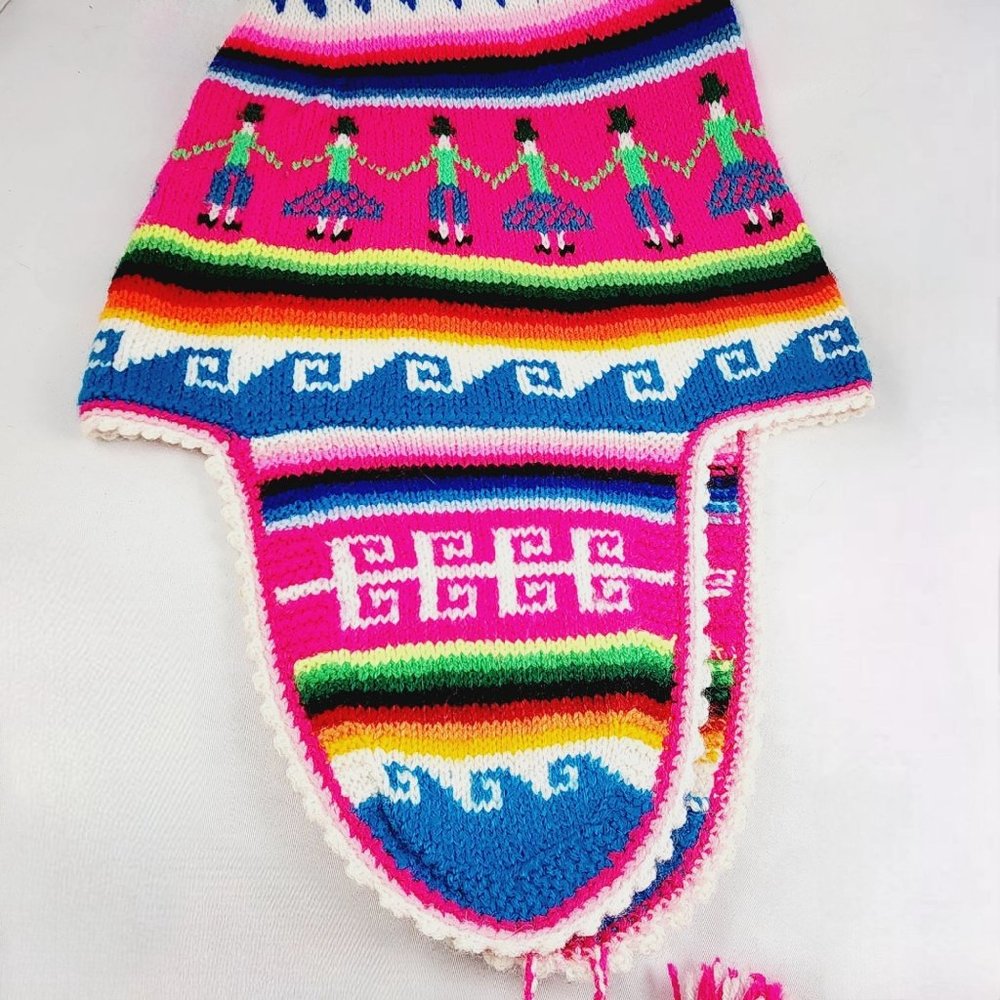 Vintage Andean Chullo Hat Colorful Rainbow Festive Kn… - Gem